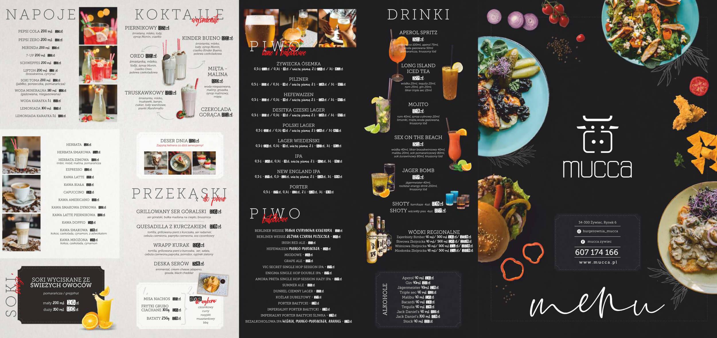 Menu – Mucca – prawdopodobnie najlepsze Burgery w Żywcu